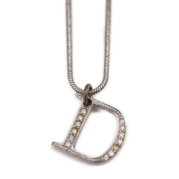 Dior | Jewelry | Christian Dior Necklace Metal Rhinestone Silver D Logo ...